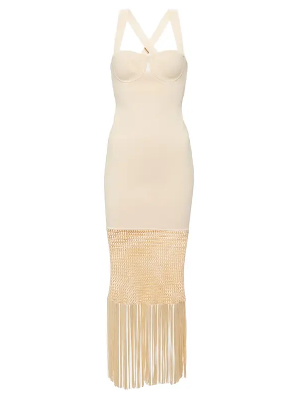 Galvan Diana Fringed Midi Dress - White
