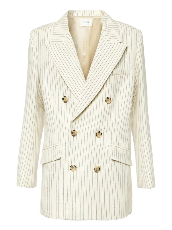 FRAME Striped Cotton And Linen Blazer - Neutrals