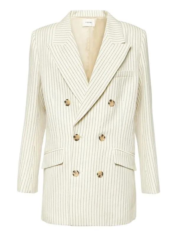 FRAME Striped Cotton And Linen Blazer - Neutrals