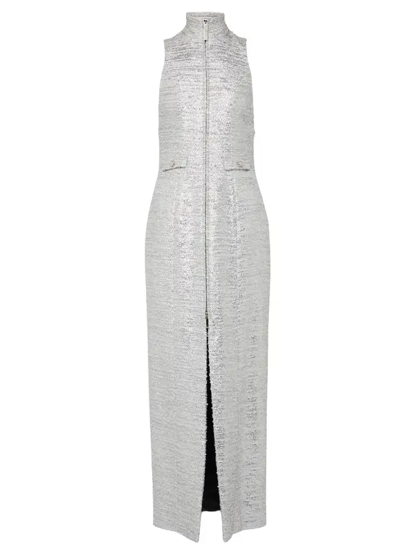 Alessandra Rich Front-slit Lurex® Tweed Midi Dress - Silver