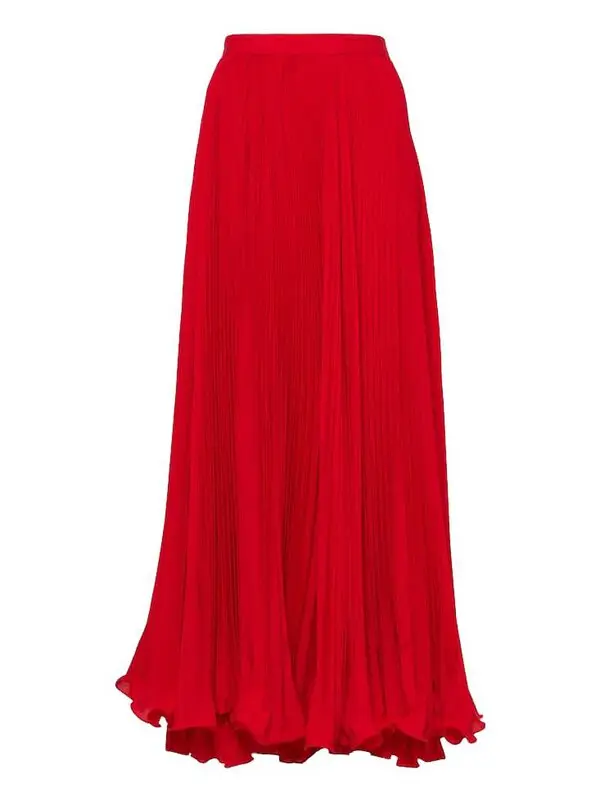Balmain Pleated Crêpe Maxi Skirt - Red