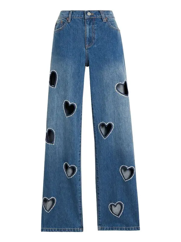 Alice + Olivia Karrie Cutout Crystal-embellished Wide-leg Jeans - Mid Denim