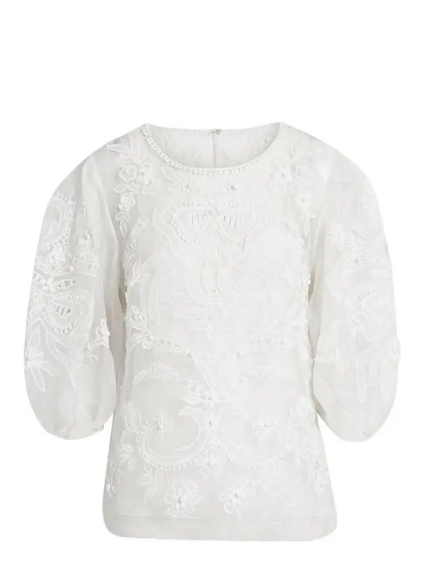 Carolina Herrera Broderie Anglaise Silk Blouse - White