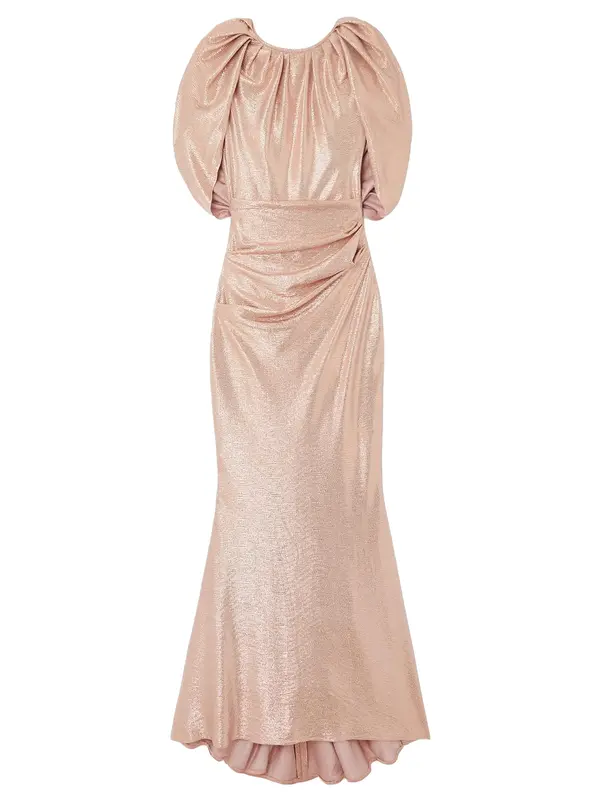 Talbot Runhof Cape-effect Gathered Metallic Gown - Rose Gold