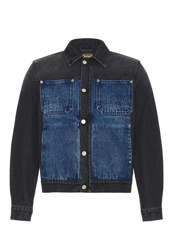 Aries Colourblocked Denim Work Jacket - Black & Blue