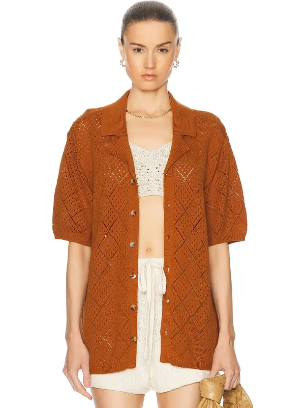 WAO Open Knit Camp Shirt - Brown