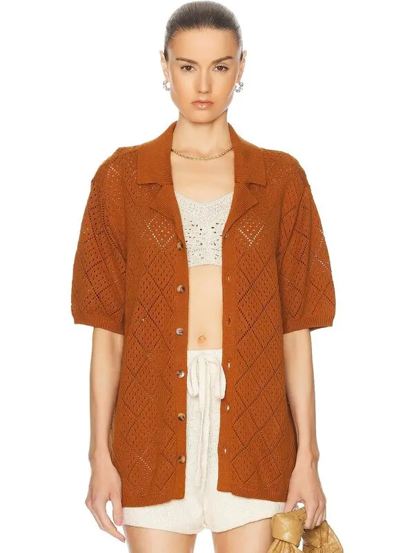 WAO Open Knit Camp Shirt - Brown