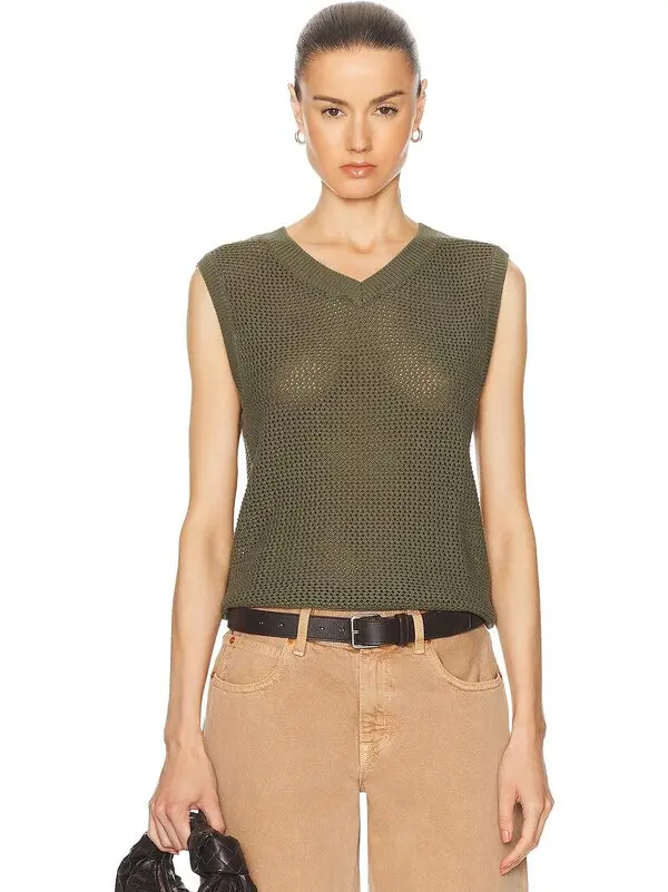 WAO Open Knit V-neck Vest - Olive