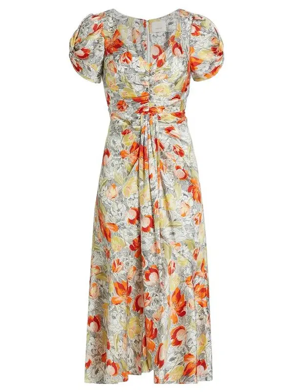 Cinq À Sept Linework Floral Walker Dress - Ivory Multi