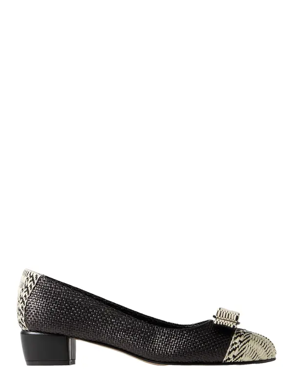 FERRAGAMO Vara Bow-embellished Raffia Pumps - Black