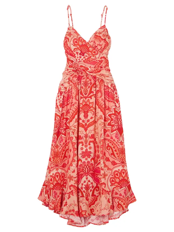 Farm Rio Jaipur Ruched Printed Maxi Dress - Red