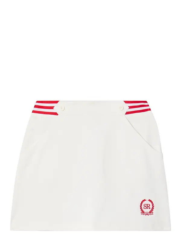 SPORTY & RICH Kelly Striped Embroidered Stretch-twill Mini Skirt - White