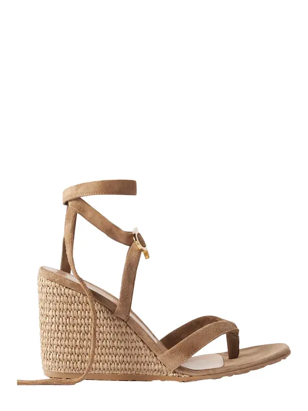 GIANVITO ROSSI Oleg 85 Suede Wedge Sandals - Neutrals