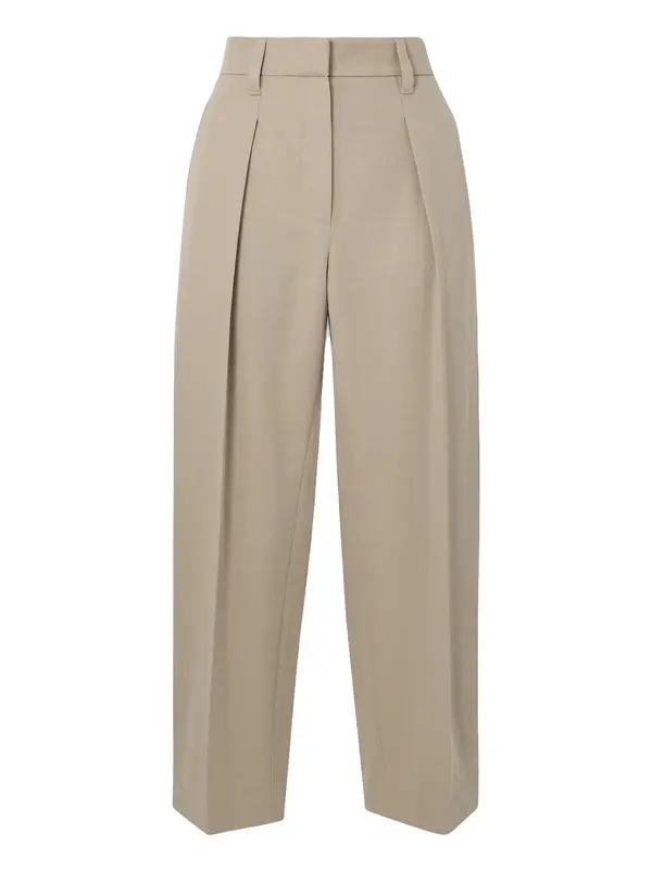 Brunello Cucinelli Cropped Tapered Twill Pants - Neutrals