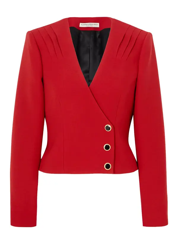 Alessandra Rich Cropped Grain De Poudre Jacket - Red