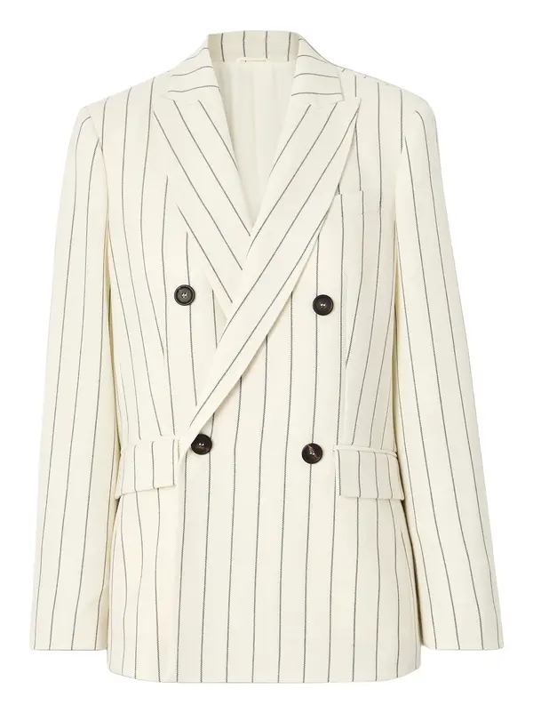 Brunello Cucinelli Panama Pinstriped Grain De Poudre Wool Blazer - White