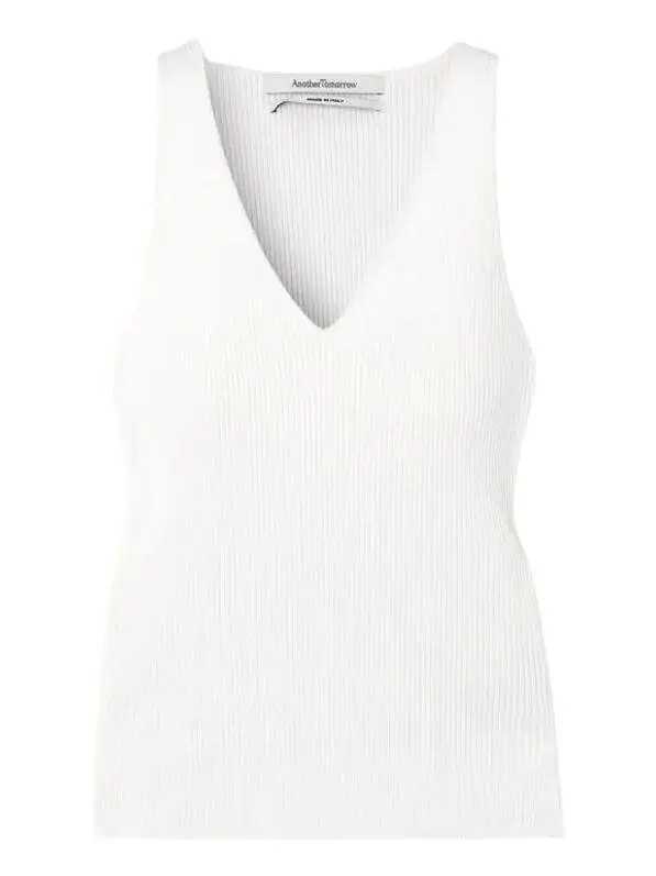 Another Tomorrow Ribbed Jersey Tank Top - White