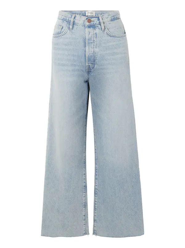 FRAME Le Low Baggy Distressed High-rise Wide-leg Jeans - Blue