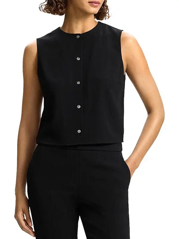 Theory Sleeveless Button Front Top - Black