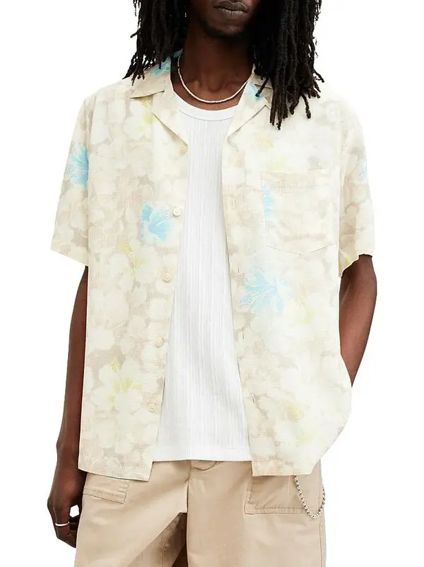 ALLSAINTS Nevada Relaxed Fit Printed Camp Shirt - Wicker White
