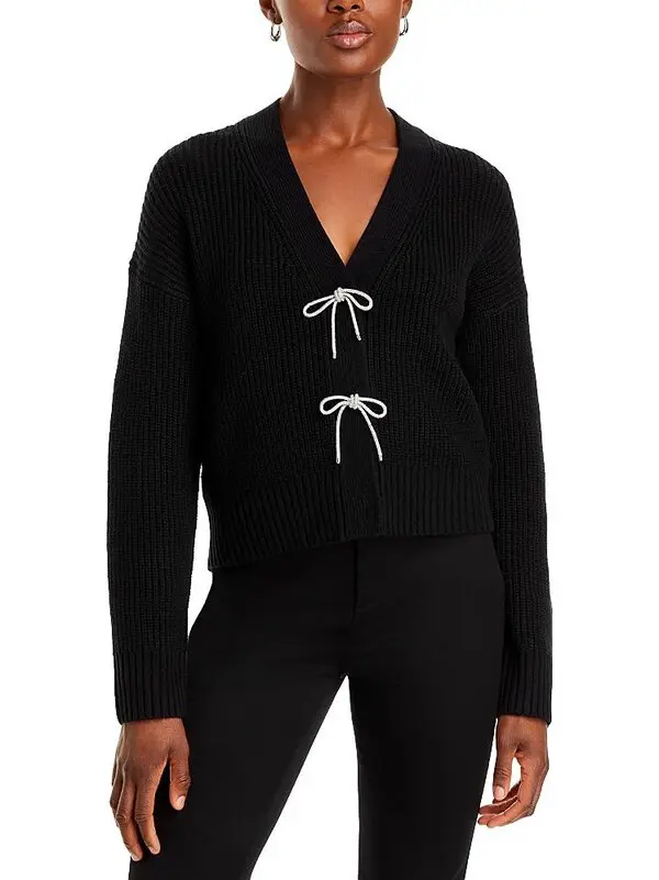 French Connection Sparkly Bow Embellished Cardigan - Black