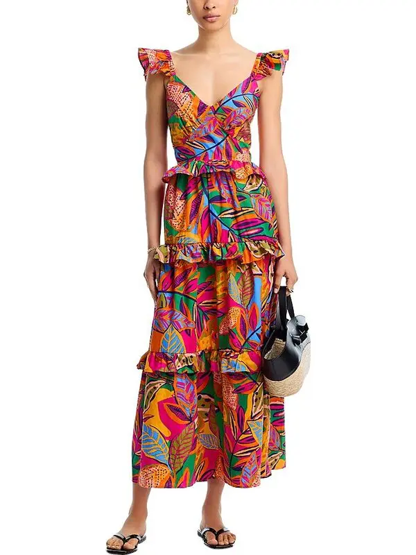 Aqua Ruffled Tiered Maxi Dress - Orange/pink Multi