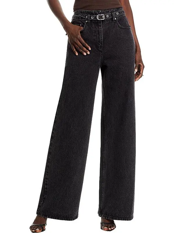 3.1 Phillip Lim Belted Wide Leg Jeans - Washed Black