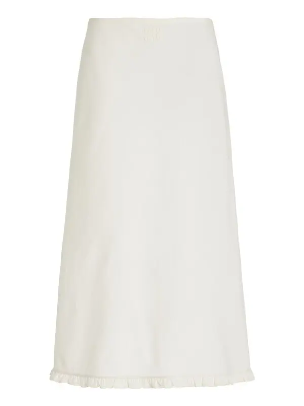 Miu Miu Ruffle-trimmed Cotton-linen Maxi Skirt - White