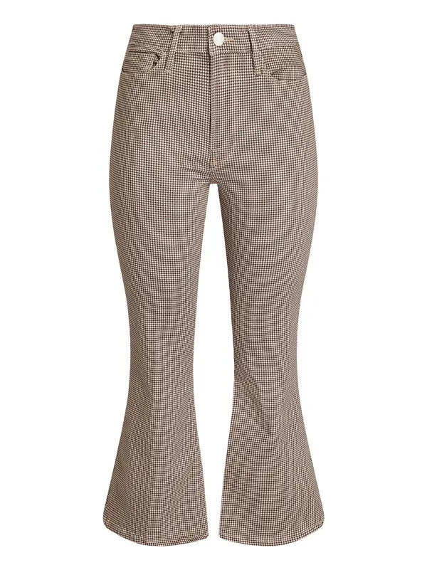 FRAME Le Crop Flare Houndstooth Jacquard Pants - Light Brown