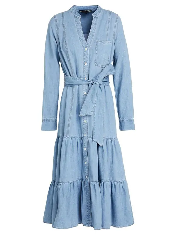 Veronica Beard Kova Belted Denim Midi Dress - Light Denim