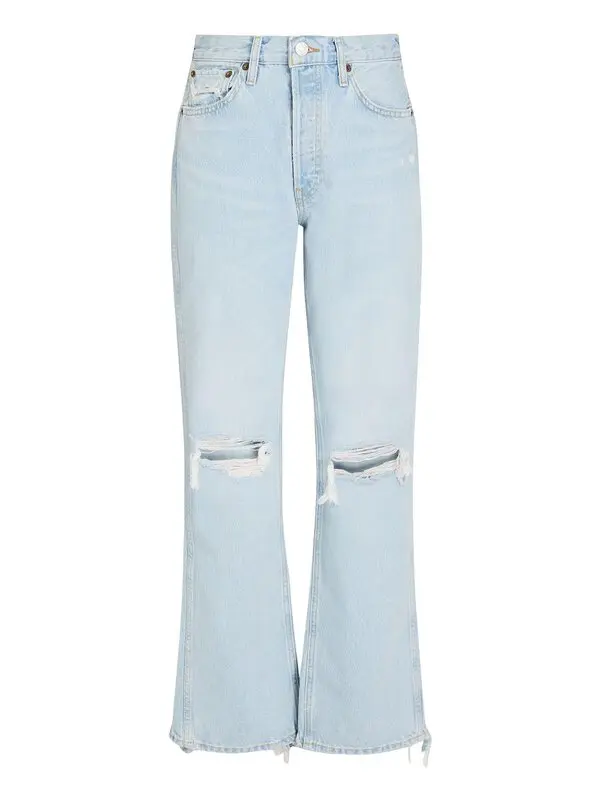RE/DONE Distressed High-rise Straight-leg Jeans - Light Denim