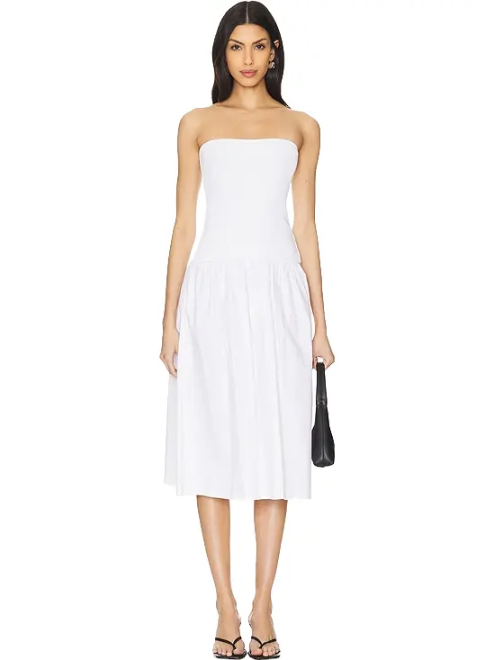 WeWoreWhat Ribbed Jersey Knit Bodice Poplin Skirt Midi Dress - White