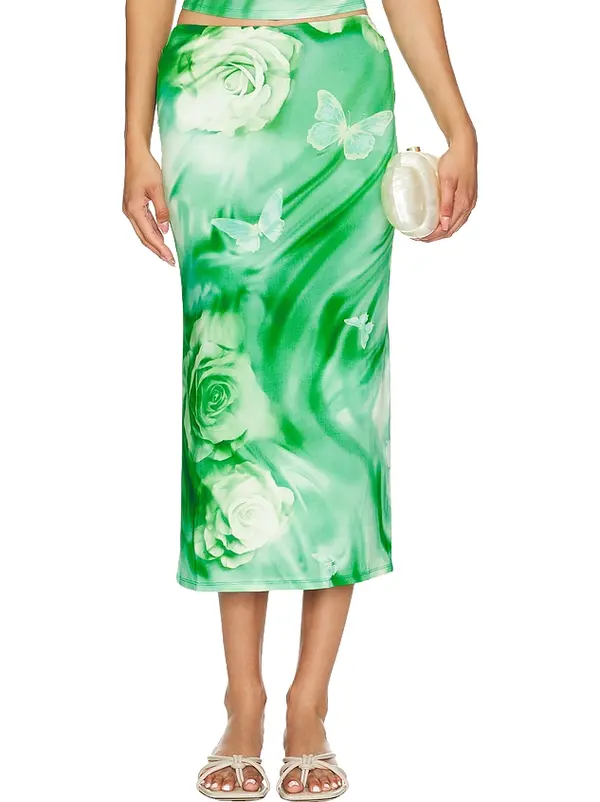 LOVERS AND FRIENDS Zura Midi Skirt - Green Rose Swirl