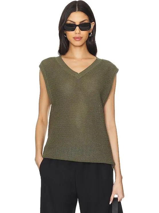 WAO Open Knit V-neck Vest - Olive
