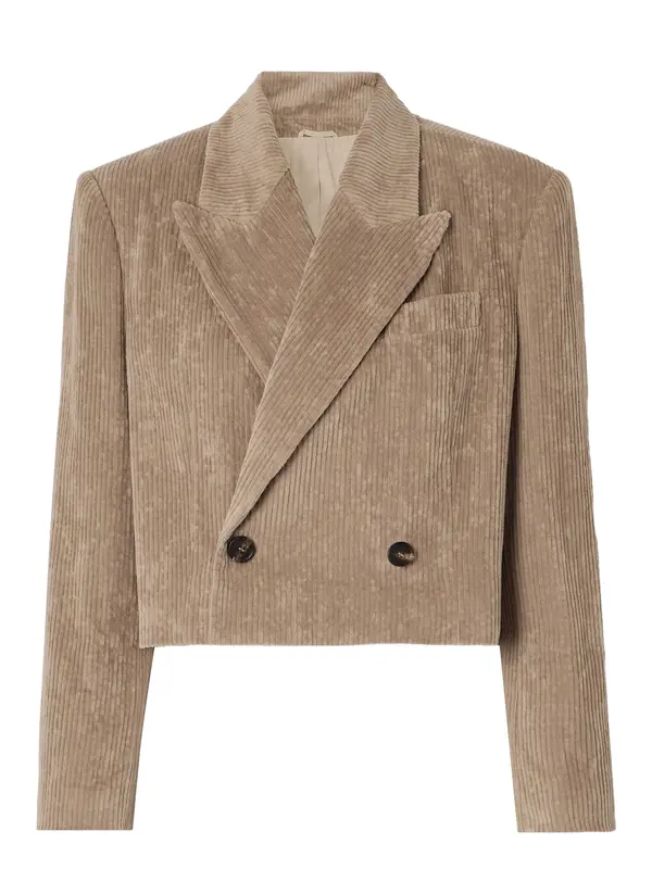 Brunello Cucinelli Cropped Double-breasted Corduroy Blazer - Brown