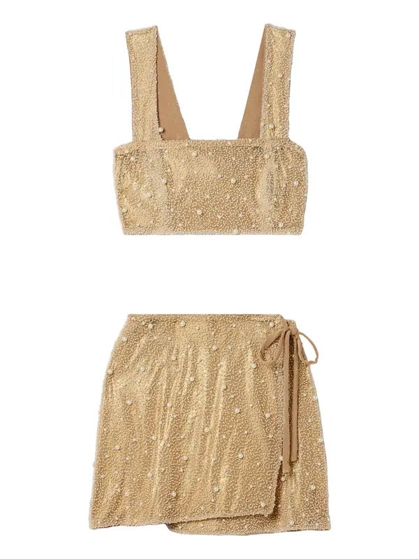 SARA CRISTINA Marea Embellished Top And Mini Skirt Set - Gold