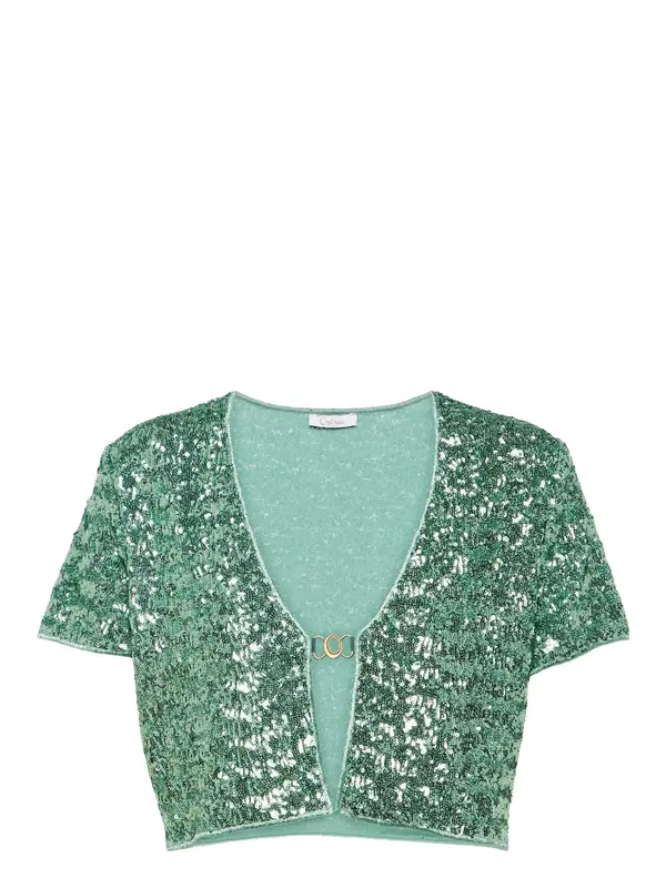 Oseree Sequined Crop Top - Green