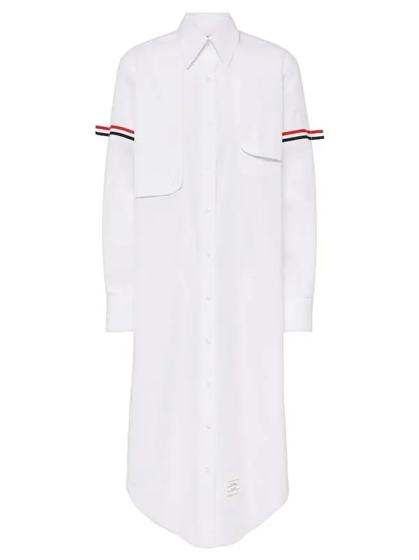 Thom Browne Rwb Stripe Cotton Shirt Dress - White