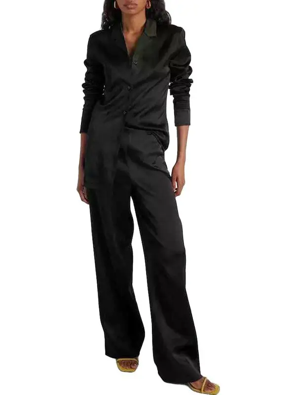 TOTEME High-rise Wide-leg Satin Pants - Black