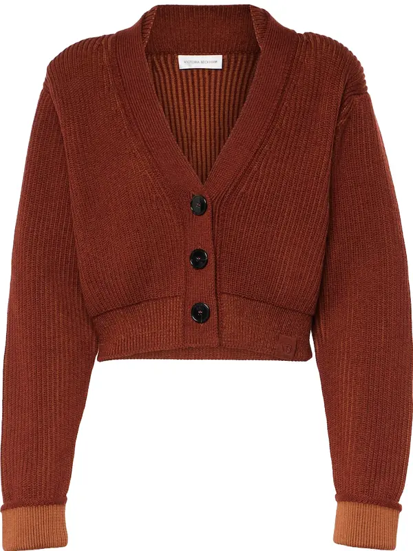 Victoria Beckham Cropped Wool-blend Cardigan - Red