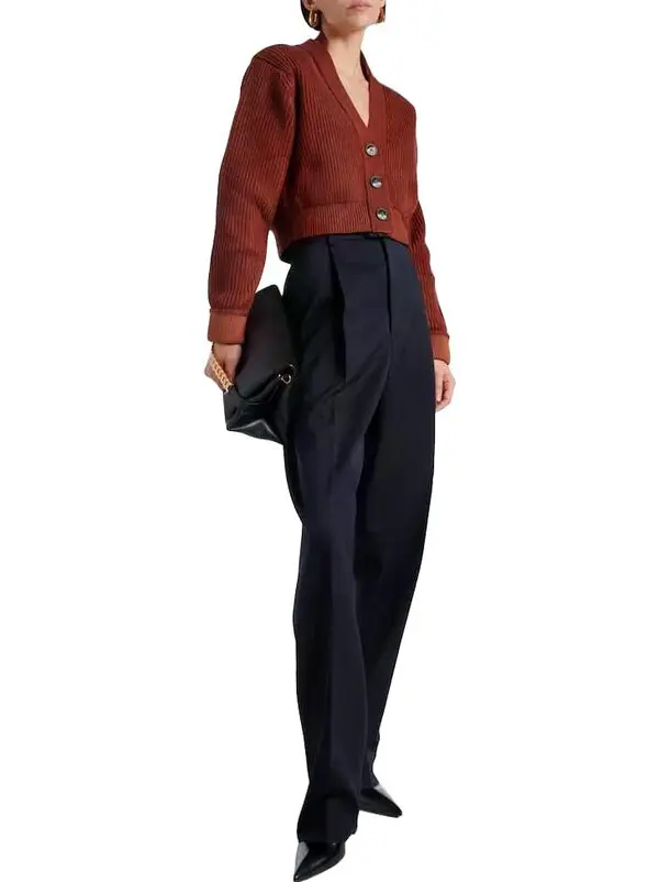 Victoria Beckham Cropped Wool-blend Cardigan - Red