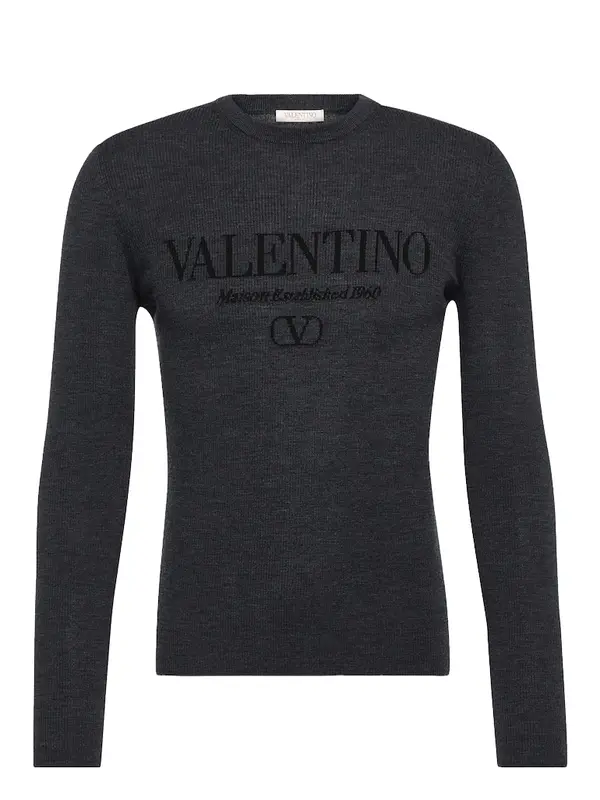 Valentino Garavani Logo Virgin Wool Sweater - Grey