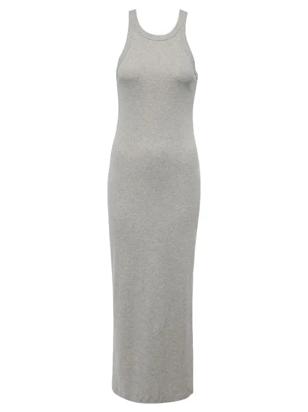 TOTEME Ribbed Knit Cotton-blend Jersey Midi Dress - Grey