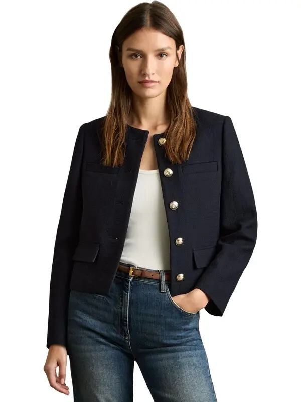 REISS Nola Cropped Wool Jacket - Navy