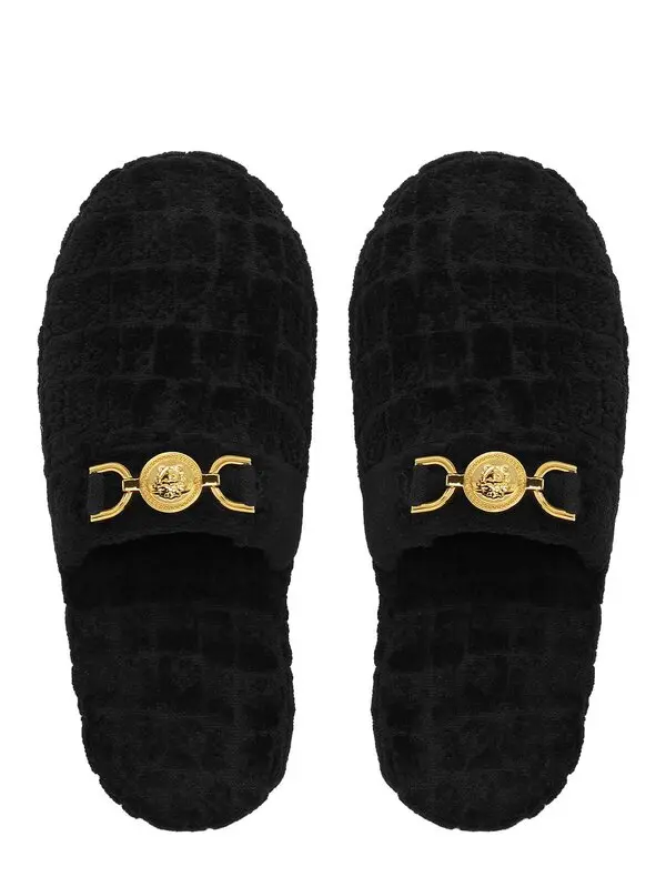 Versace Icon Croco Jacquard Slippers - Black