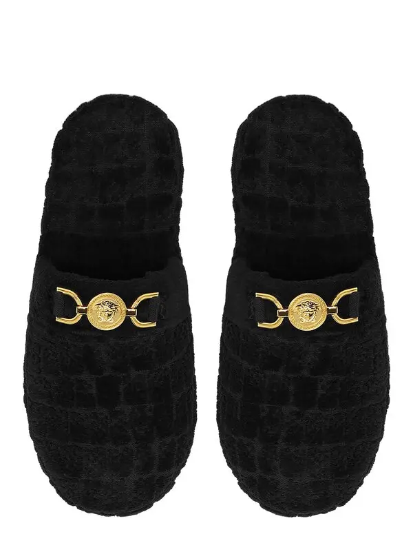 Versace Icon Croco Jacquard Slippers - Black