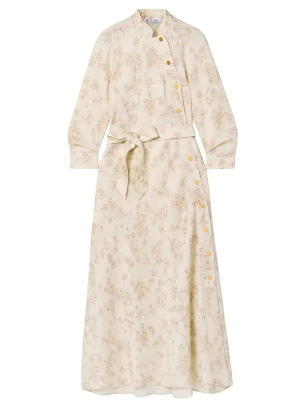 Loro Piana Belted Floral-print Midi Dress - Cream
