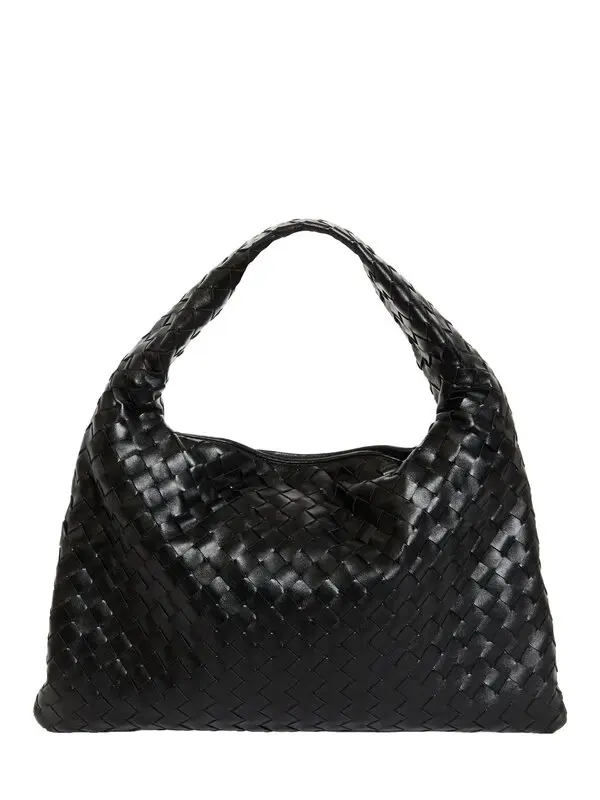Bottega Veneta Small Hop Intrecciato Leather Hobo Bag - 1019 Black-m Brass