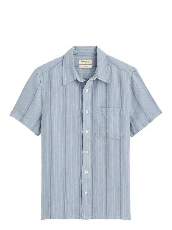 Madewell Easy Short-sleeve Shirt In Stripe Linen - Dusty Pool