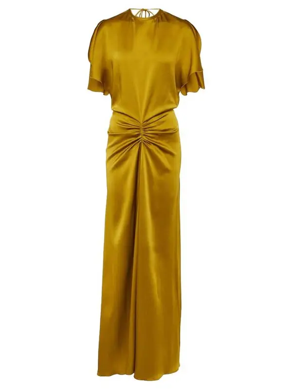Victoria Beckham Gathered Satin Gown - Gold